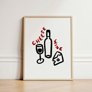 Cheese and Wine Print, Ink Bleed Style, Cheese Print, Wine Print, Wine ...