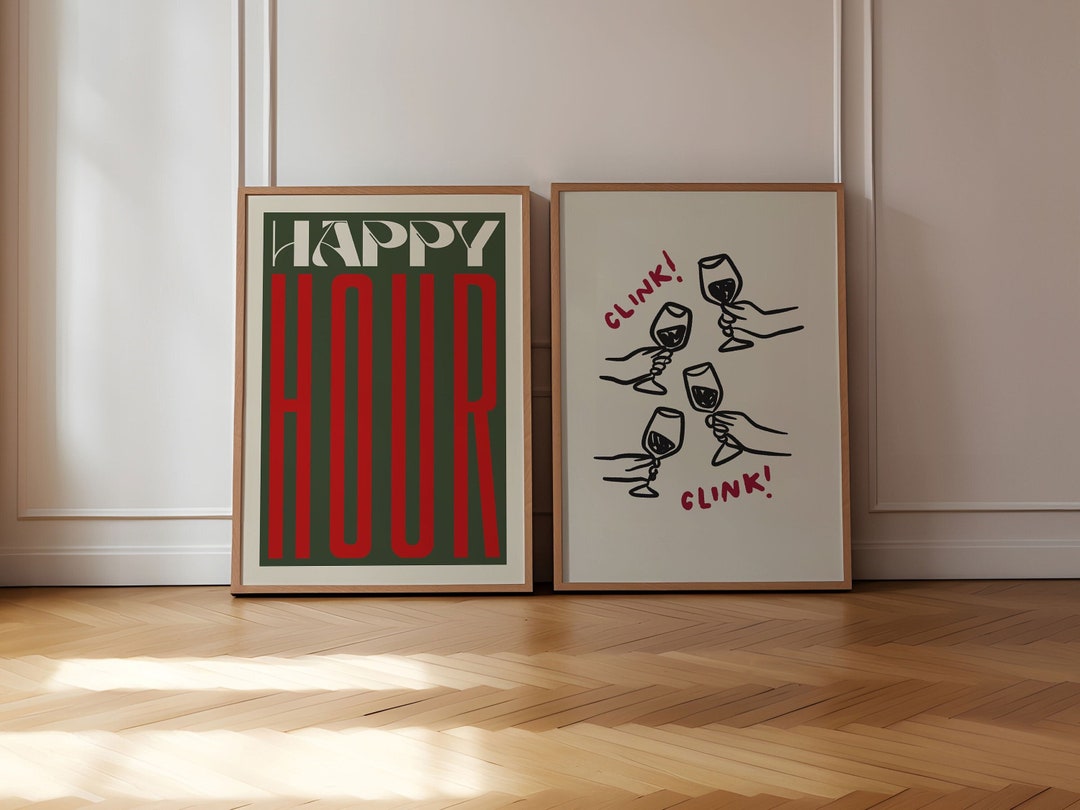 Set of 2 Happy Hour Prints, Print Sets, Cheers Print, Kitchen Prints ...
