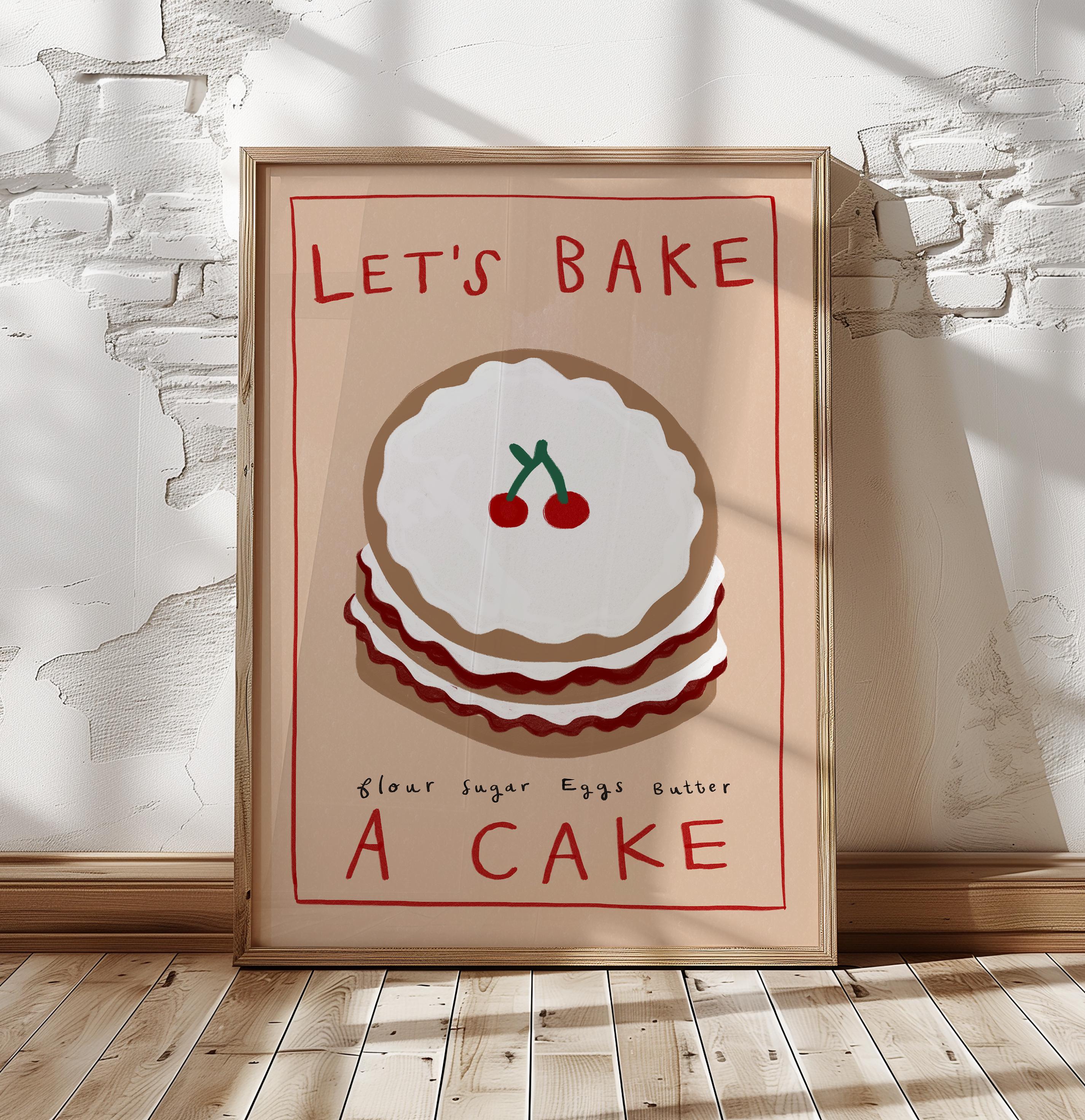 Bake a Cake Print, Kitchen Print, Illustration Kitchen Art, Baking ...