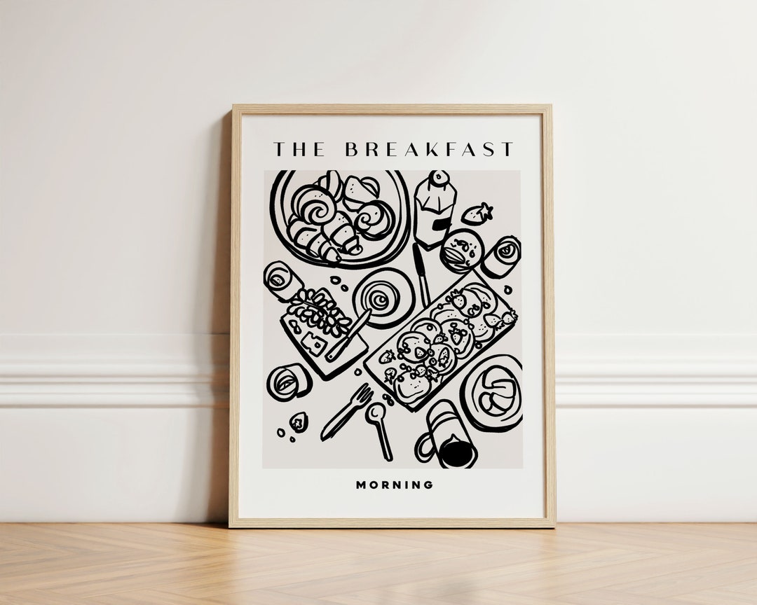 Trendy Breakfast Poster, Ink Bleed Style, Breakfast Print, Breakfast ...