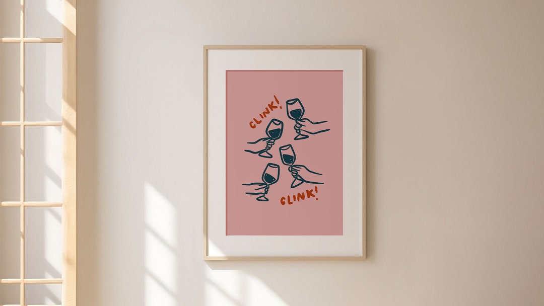 Cheers Print, Ink Bleed Style, Clink Clink, Trendy Wine Print, Wine ...