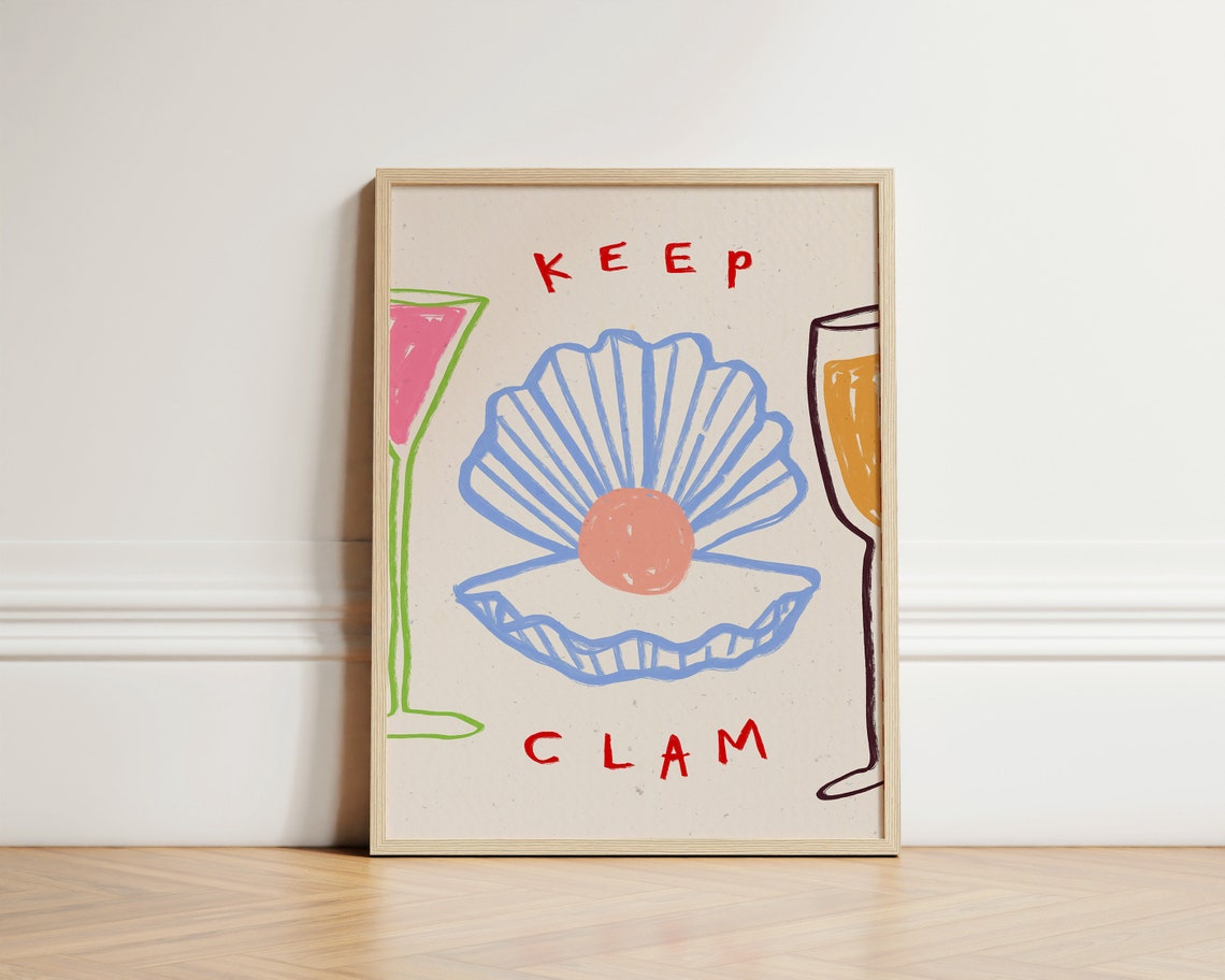 Keep Clam Print, Print Wall Art, Oyster Print, Hand Drawn Prints, Wall ...