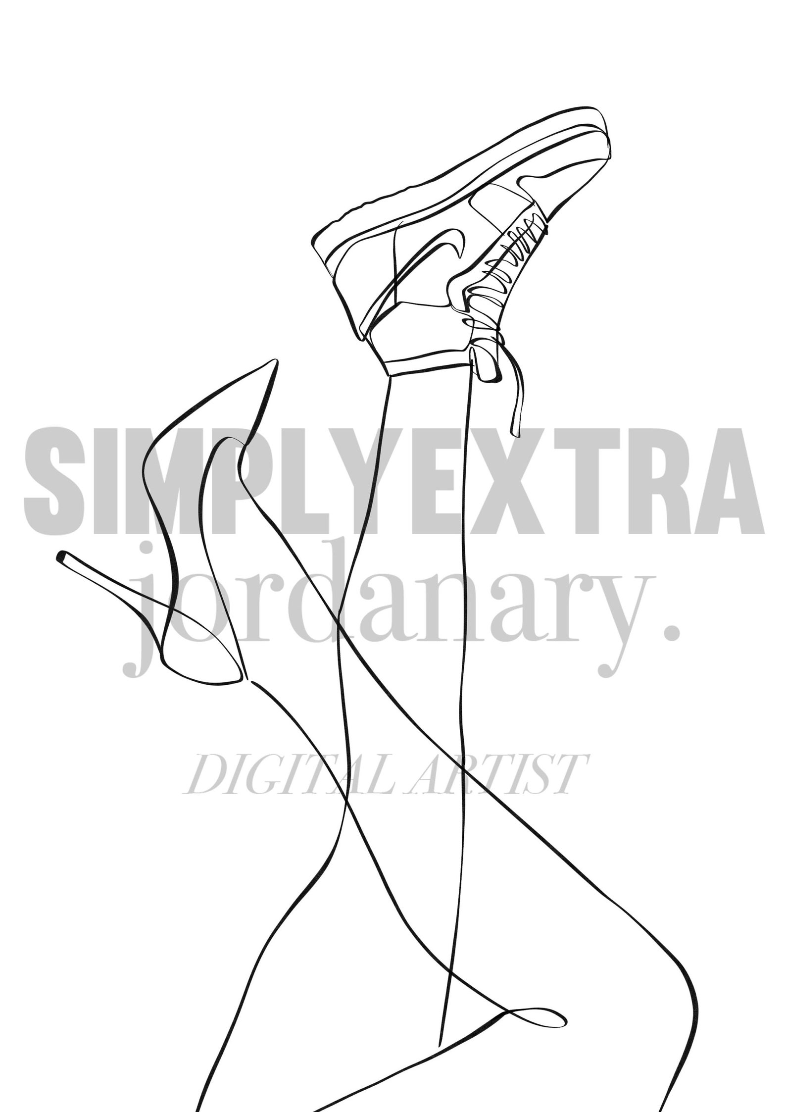 Heels and Sneakers Line Art Print Sneakers Line Art Line - Etsy UK