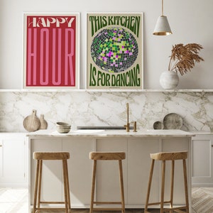 Set of 2 Kitchen Prints, This Kitchen is for Dancing, Disco Ball ...