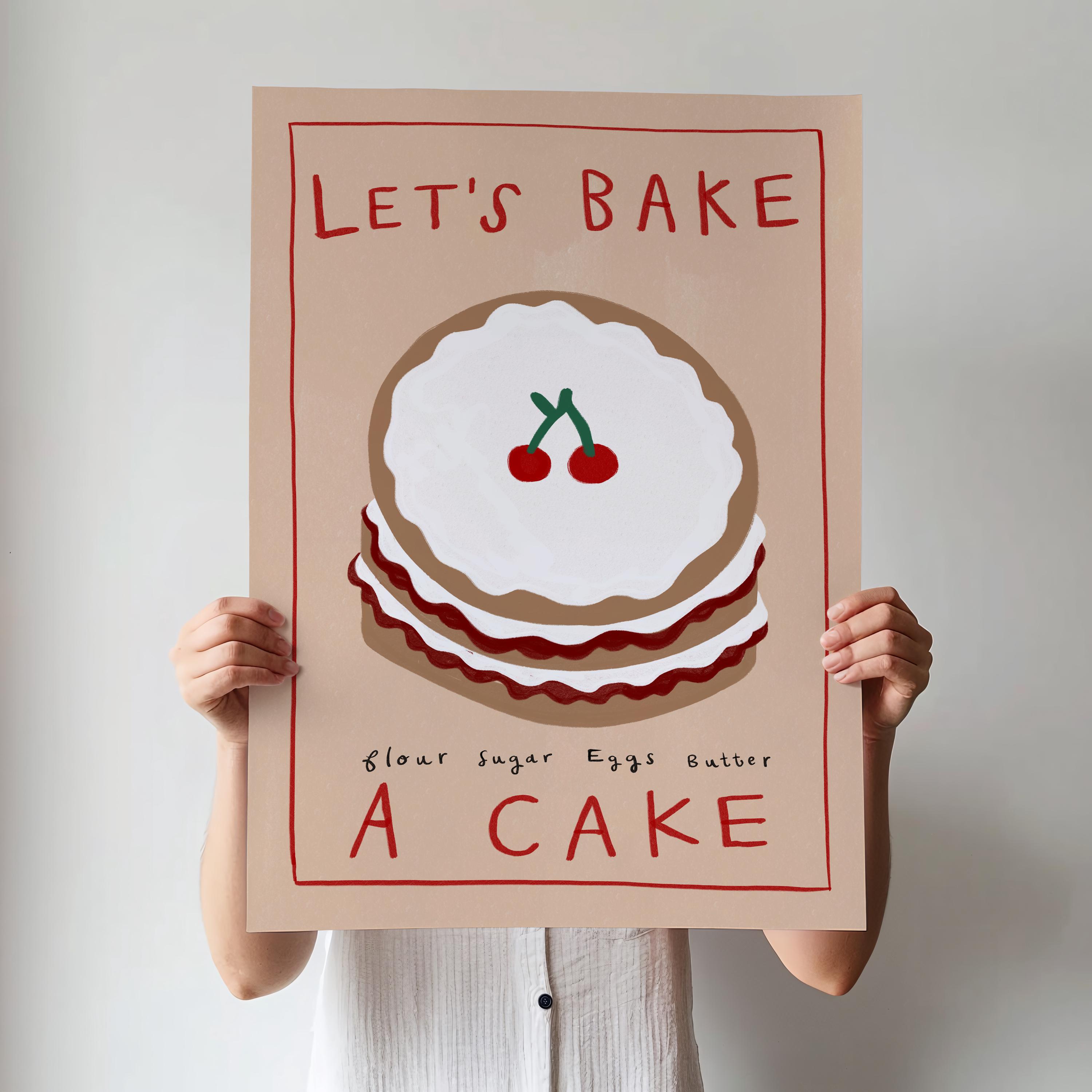 Bake a Cake Print, Kitchen Print, Illustration Kitchen Art, Baking ...
