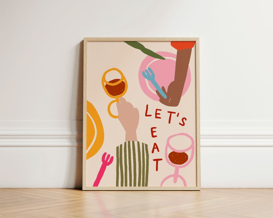 Let's Eat Print, Kitchen Wall Art, Abstract Print, Quirky Art Print ...