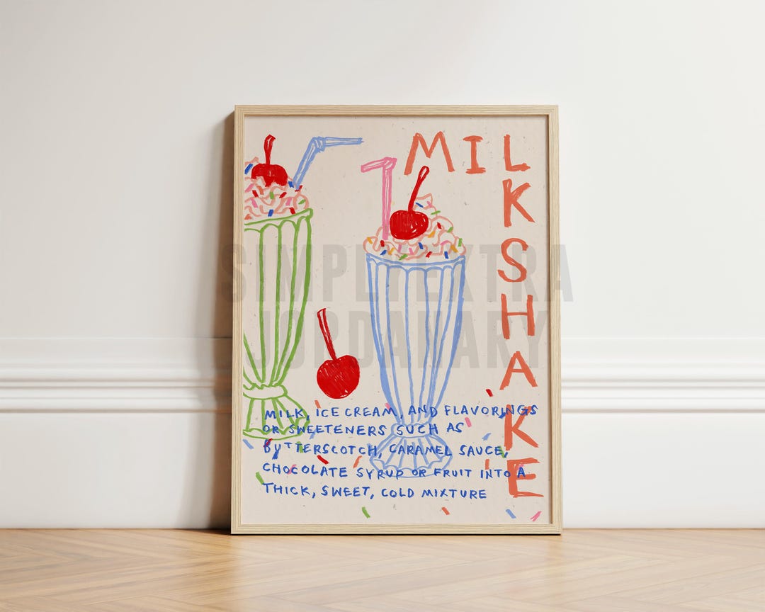 Milkshake Print, Print Wall Art, Retro Wall Art, Dessert Print, Wall ...
