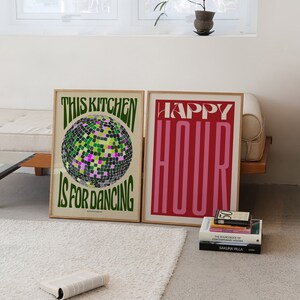 Set of 2 Kitchen Prints, This Kitchen is for Dancing, Disco Ball ...