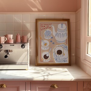 London Afternoon Tea Print, Kitchen Print, Illustration Kitchen Art ...