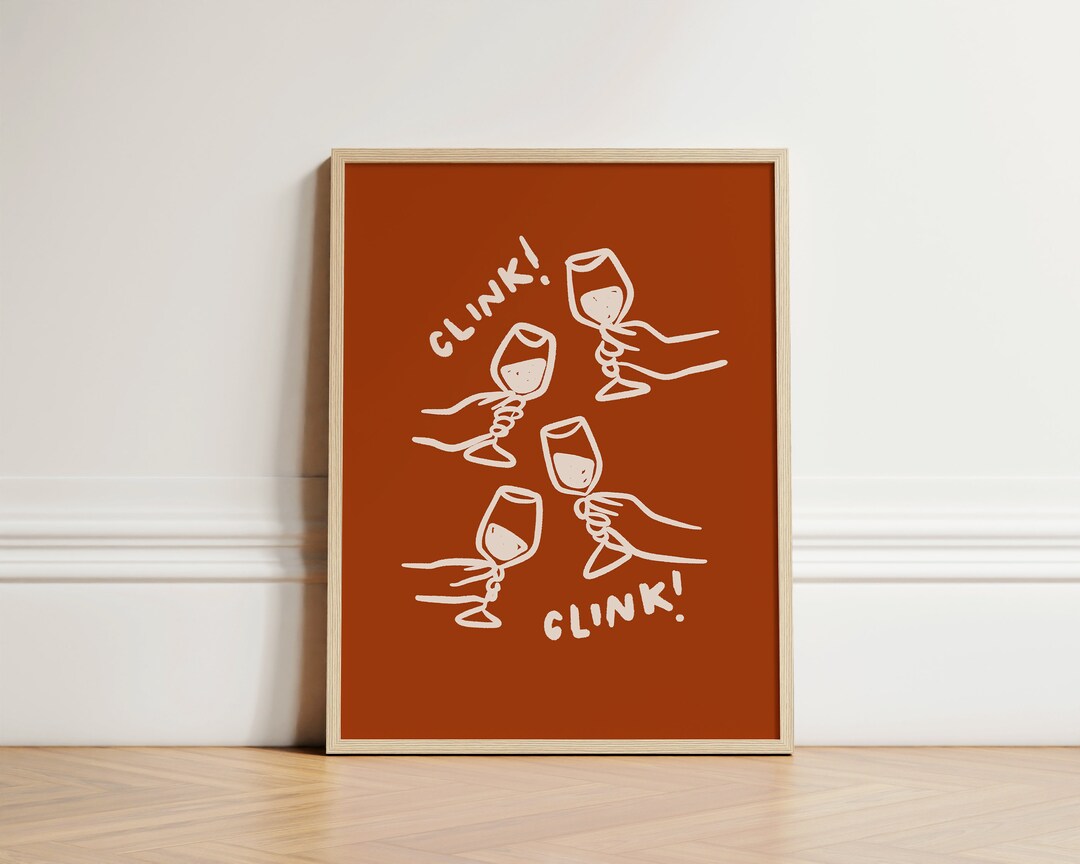 Cheers Print, Ink Bleed, Clink Clink, Trendy Wine Print, Wine Glasses ...