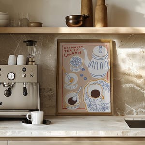 London Afternoon Tea Print, Kitchen Print, Illustration Kitchen Art ...