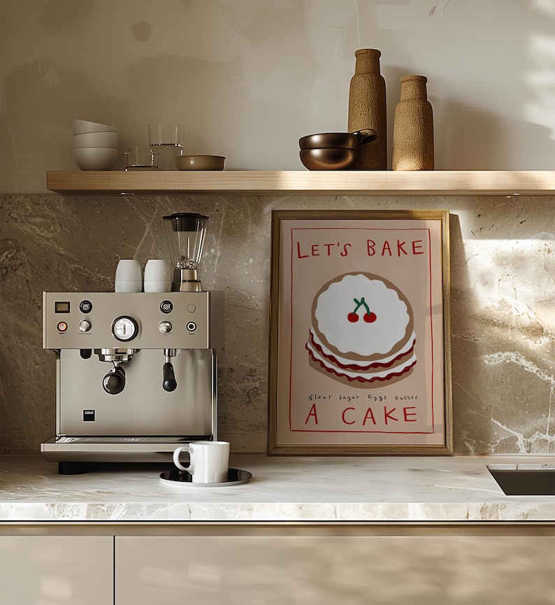 Bake a Cake Print, Kitchen Print, Illustration Kitchen Art, Baking ...