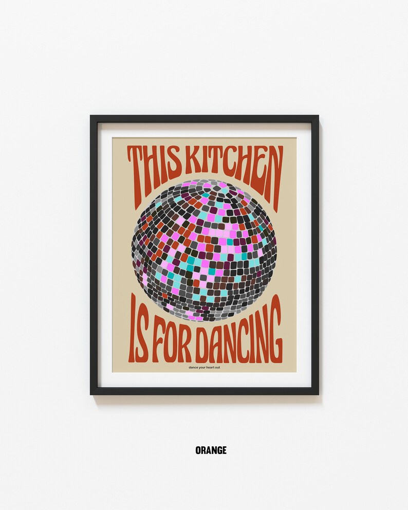 This Kitchen is for Dancing Print Disco Ball Retro Poster - Etsy UK