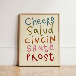 Colourful Cheers Print, Typography Poster, Retro Wall Art, Kitchen Wall ...