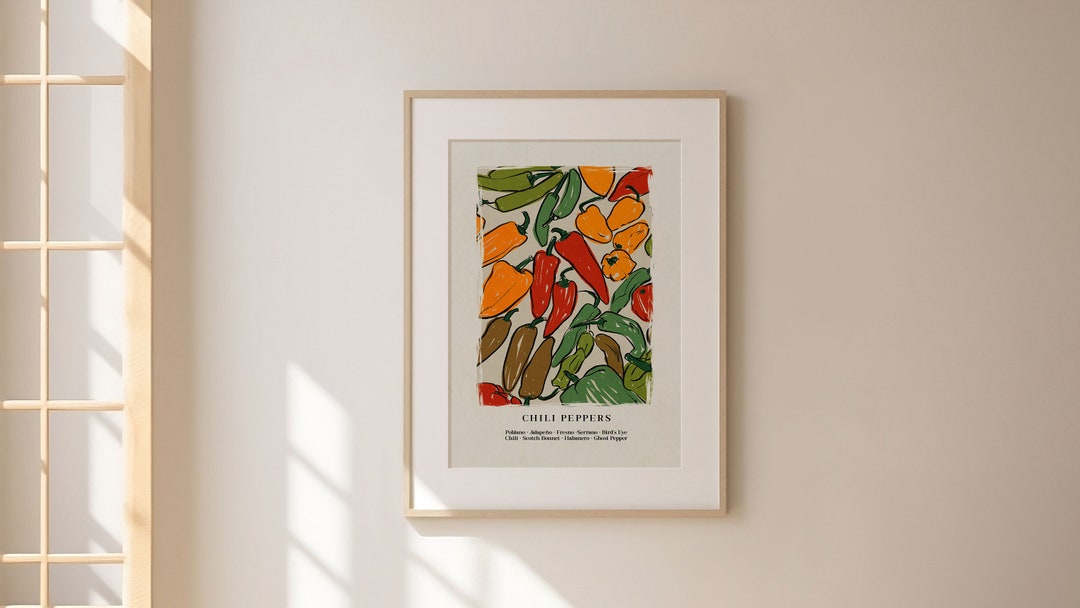 Chilli Peppers Print, Chillies Poster, Kitchen Wall Art, Kitchen Poster ...