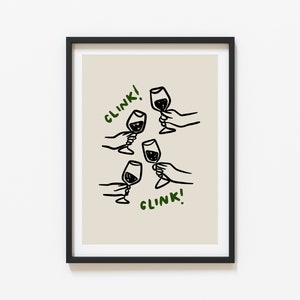 Cheers Print, Ink Bleed Style, Clink Clink, Trendy Wine Print, Wine ...