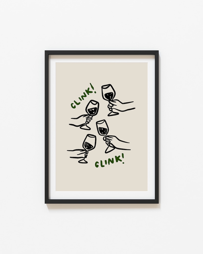Cheers Print, Ink Bleed Style, Clink Clink, Trendy Wine Print, Wine ...