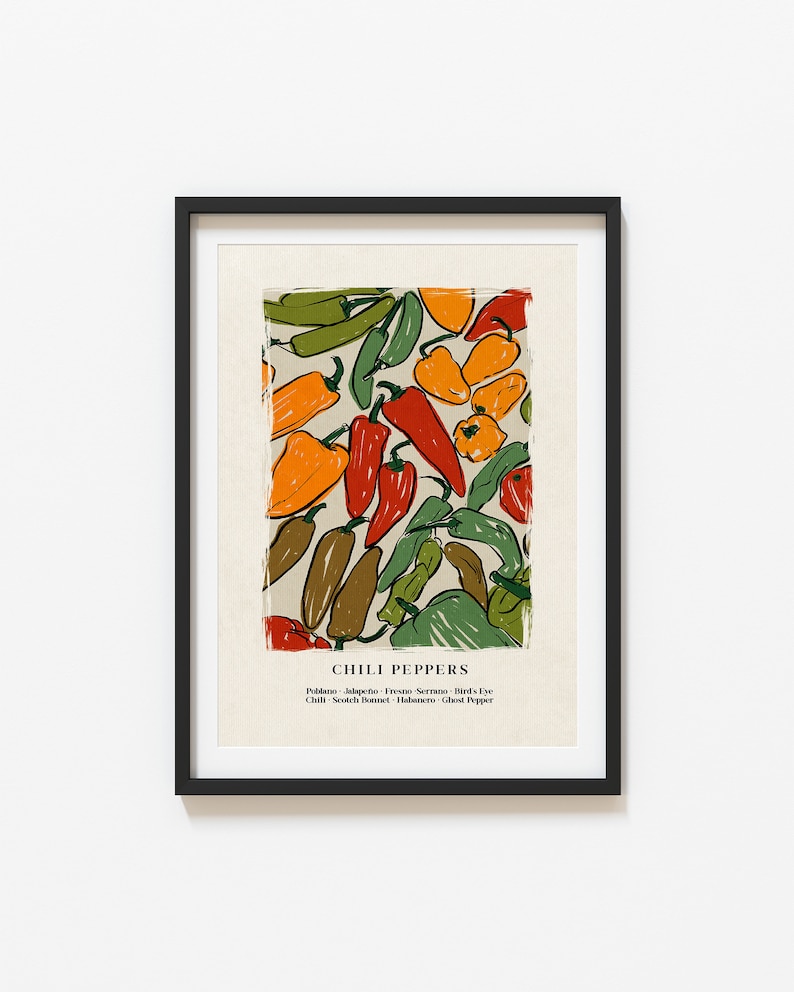Chilli Peppers Print, Chillies Poster, Kitchen Wall Art, Kitchen Poster ...