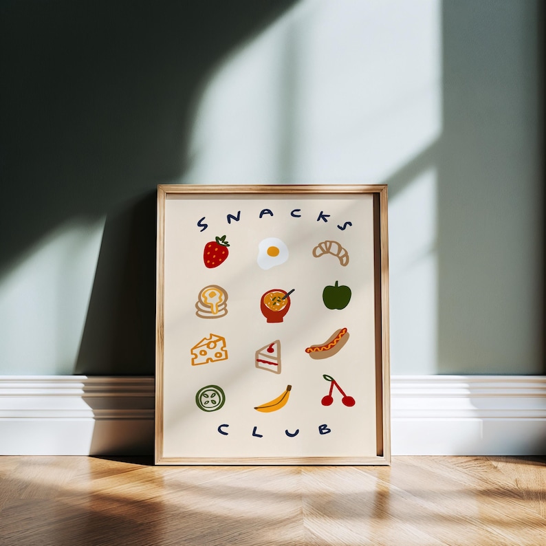 Snacks Club Print, Nursery Print, Kitchen Art, Illustration Wall Art ...