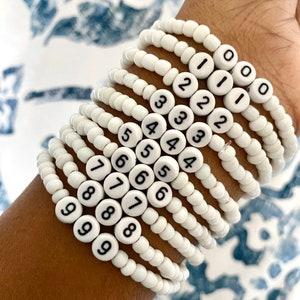 Angel Numbers Bracelets, White Seed Bead Bracelets, Custom ...