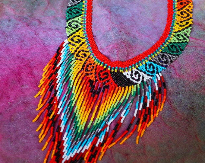 SEED BEAD NECKLACE Waterfall ~ Embera Necklace Native ~ Statement ...