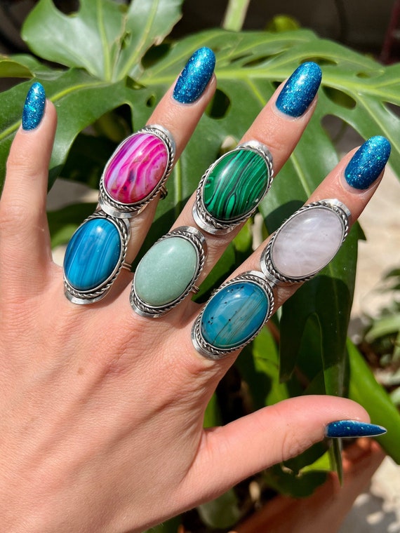 BIG OVAL RING Large Crystal Rings for Women Red Agate - Etsy