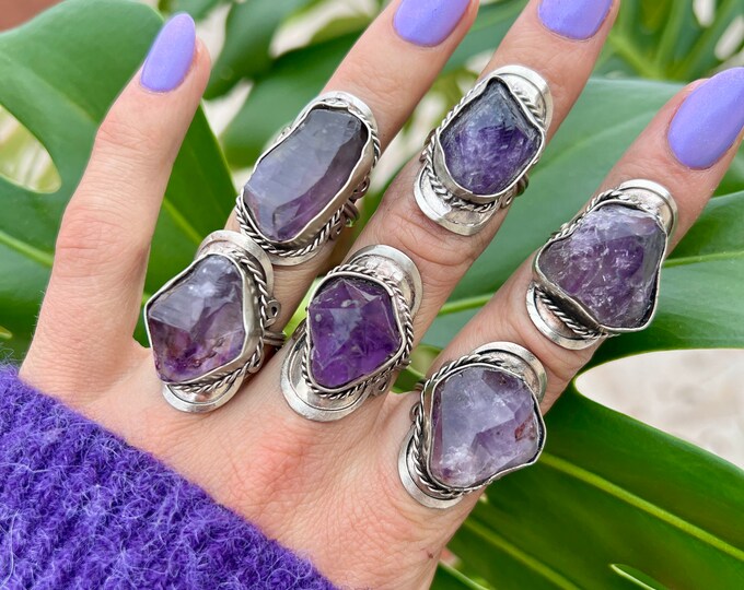 RAW AMETHYST RING Rough Natural Gem Ring Purple Crystal - Etsy