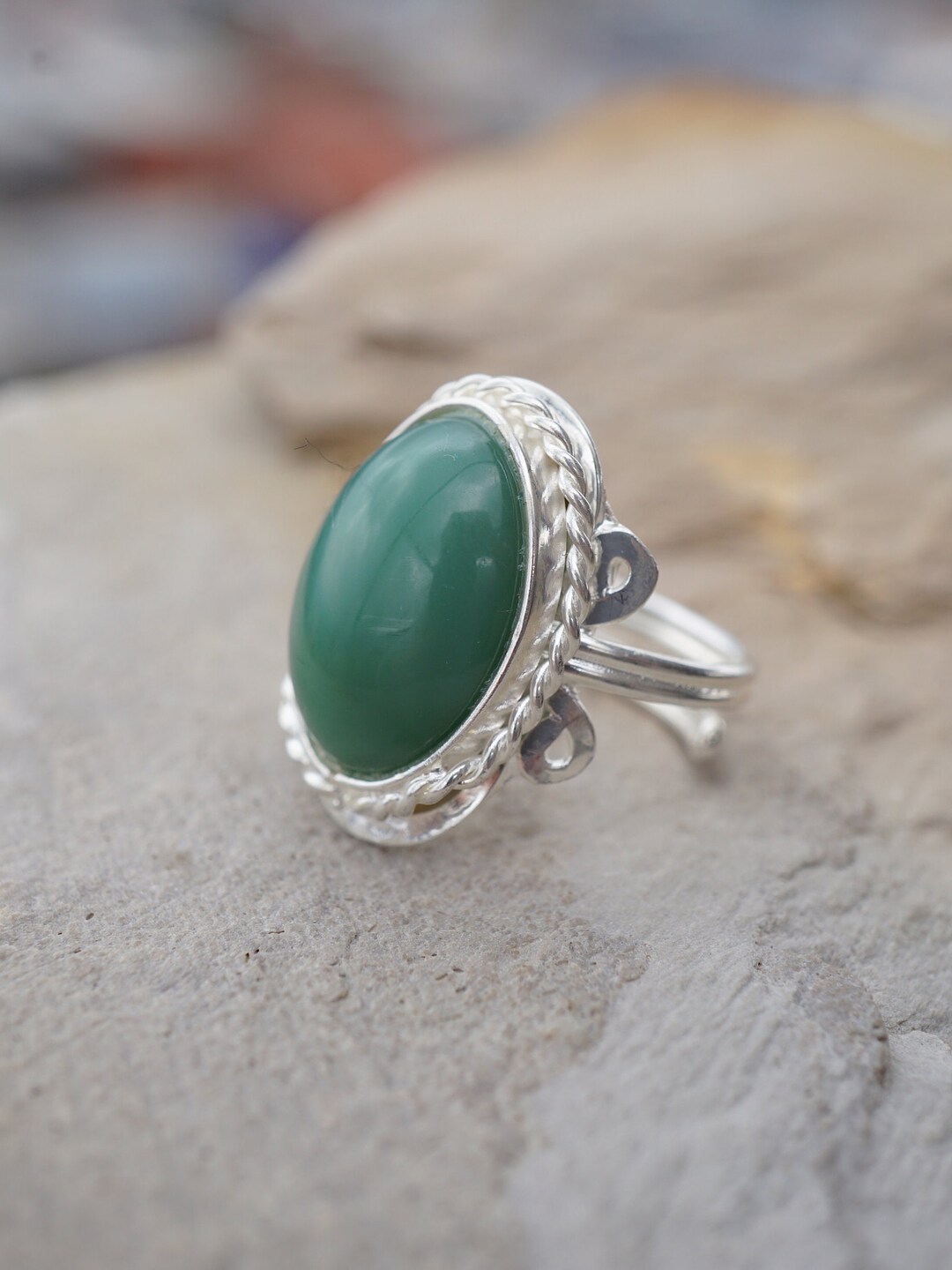 SILVERPLATED JADE RING Oval Handmade Silver Ring With Stone Natural ...