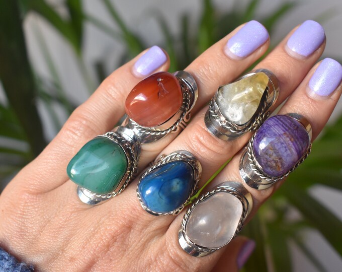 TUMBLED STONE RING Big Crystal Ring Natural Stone Rings - Etsy