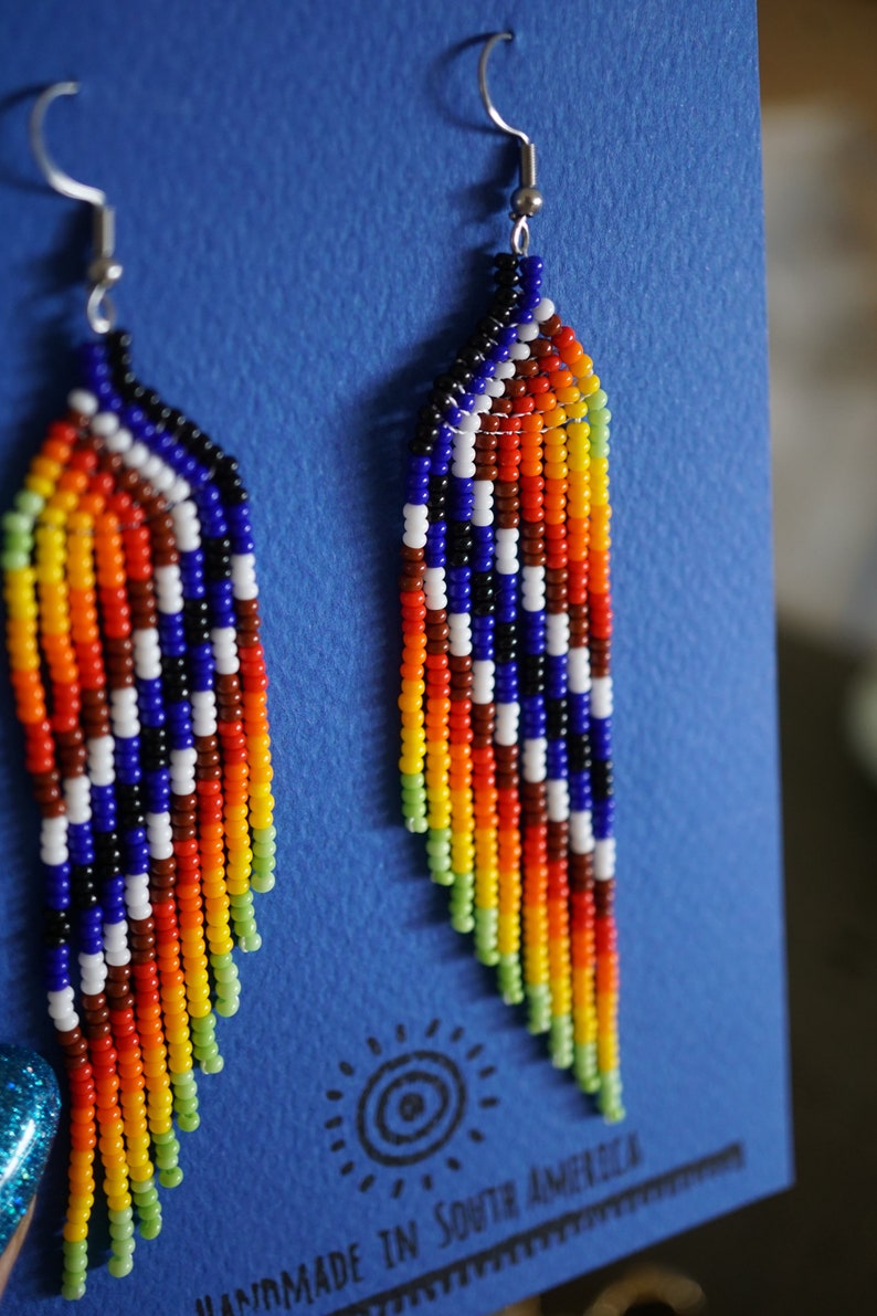 SEED BEAD EARRINGS Waterfall Indigenous Earrings Native - Etsy