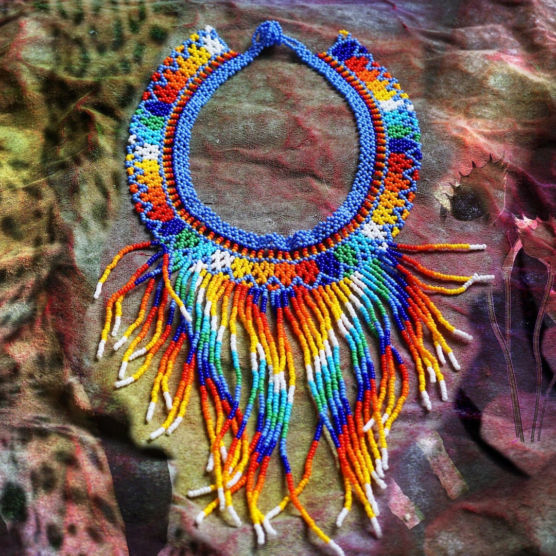 SEED BEAD NECKLACE Waterfall ~ Indigenous Made Necklace Native ~ Big ...