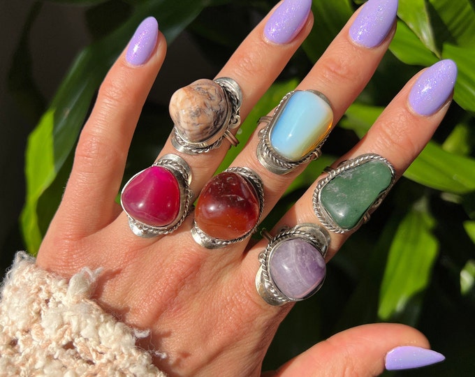 TUMBLED STONE RING ~ Big Crystal Ring ~ Natural Stone Rings ~ Chunky ...