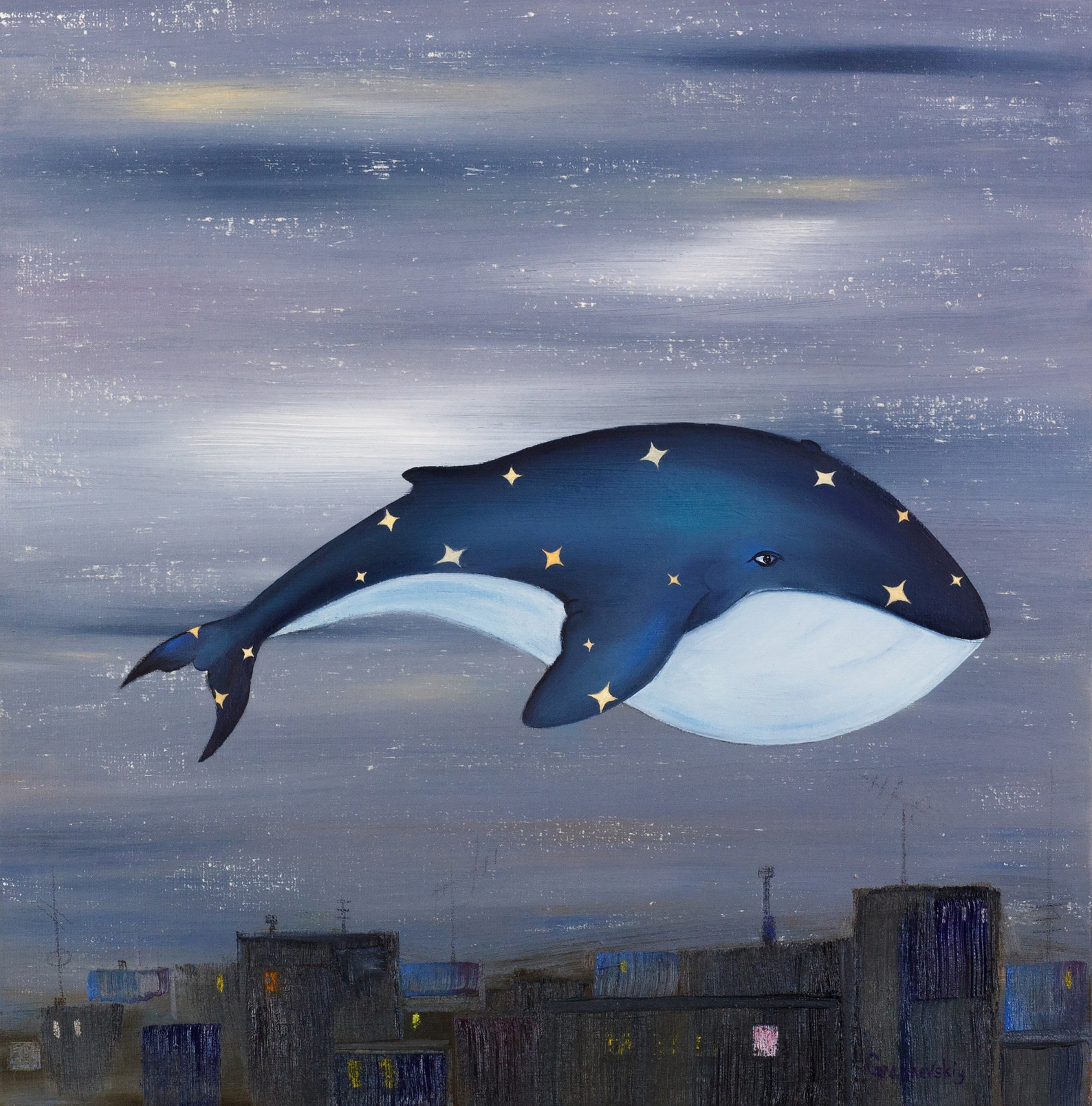 Oil Painting on Canvas CUSTOM SIZE Blue Whale in Sky on | Etsy