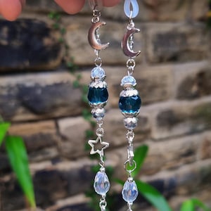 Celestial Moon & Star Teal Gemstone Glasses Chain - Silver and Green ...