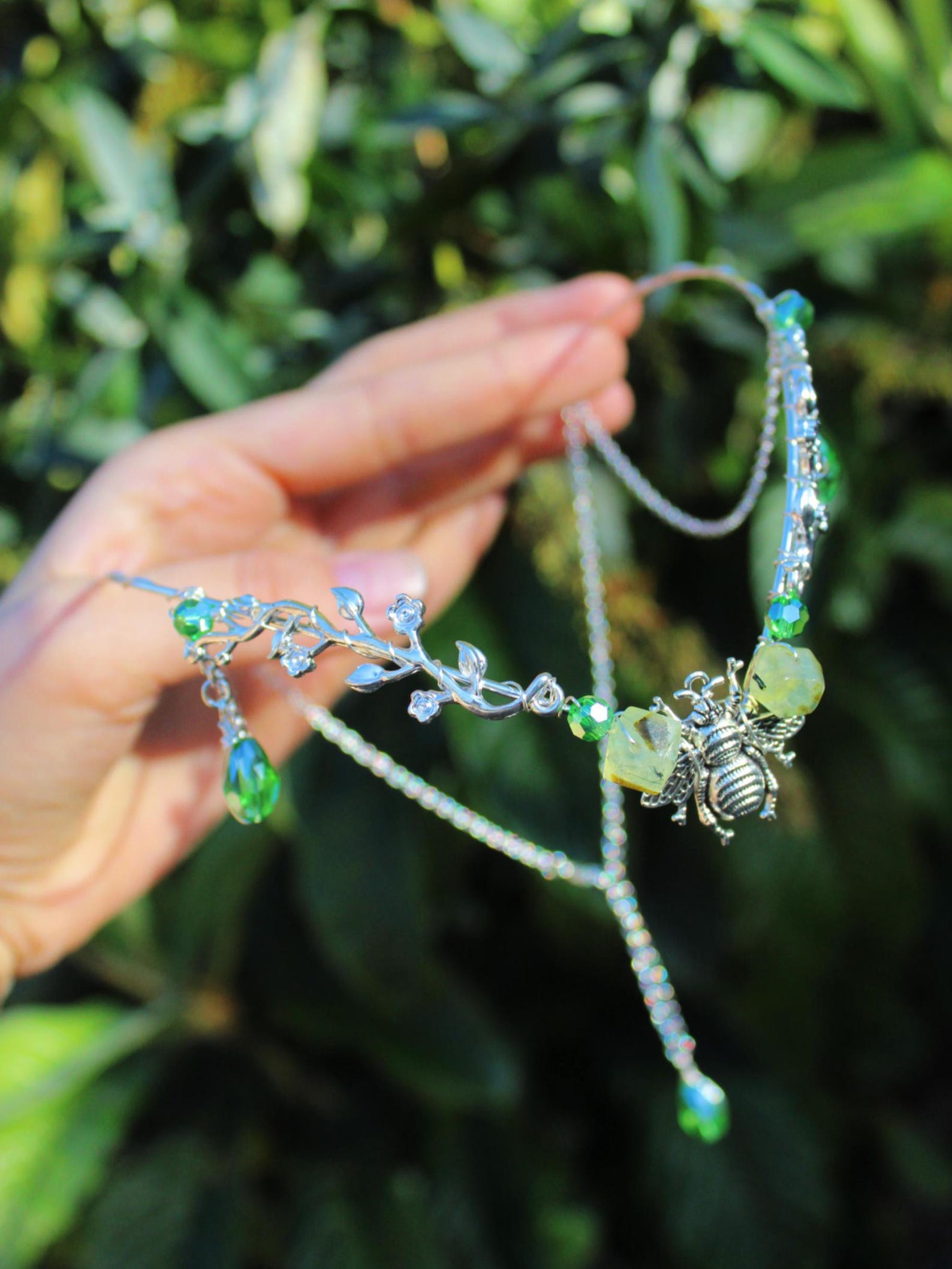 Bee Green Prehnite Fairy Tiara, Elven Crown With Chains, Gold Elf ...