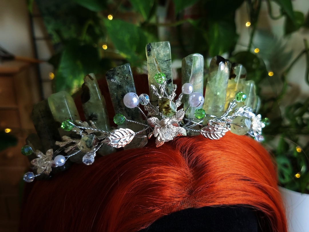 Green Prehnite Crystal Crown, Green Bridesmaid Crown, Fantasy Tiara ...