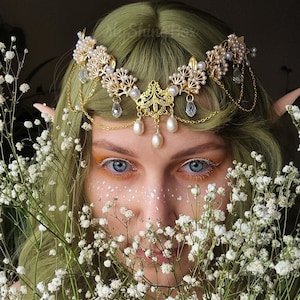 Gold Fairy Tiara With Pearls, Elven Circlet, Elf Headpiece, Fairy ...