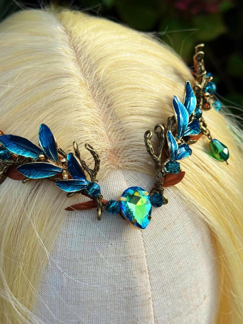 Tiara de elfo azul, corona de hada verde azulado, diadema de elfo del ...