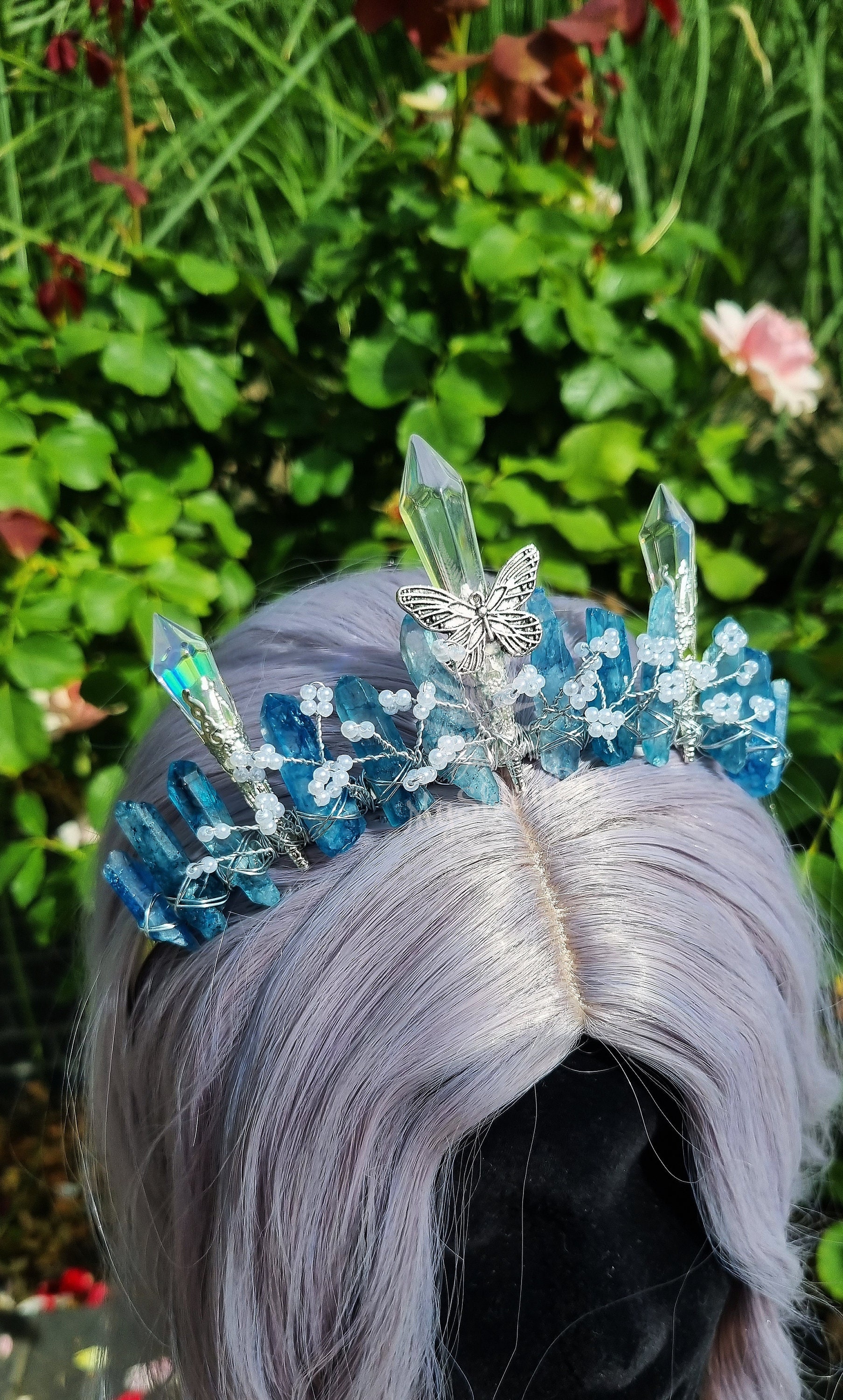 Blue Quartz Crystal Crown Tiara Baby's-breath Fantasy - Etsy UK