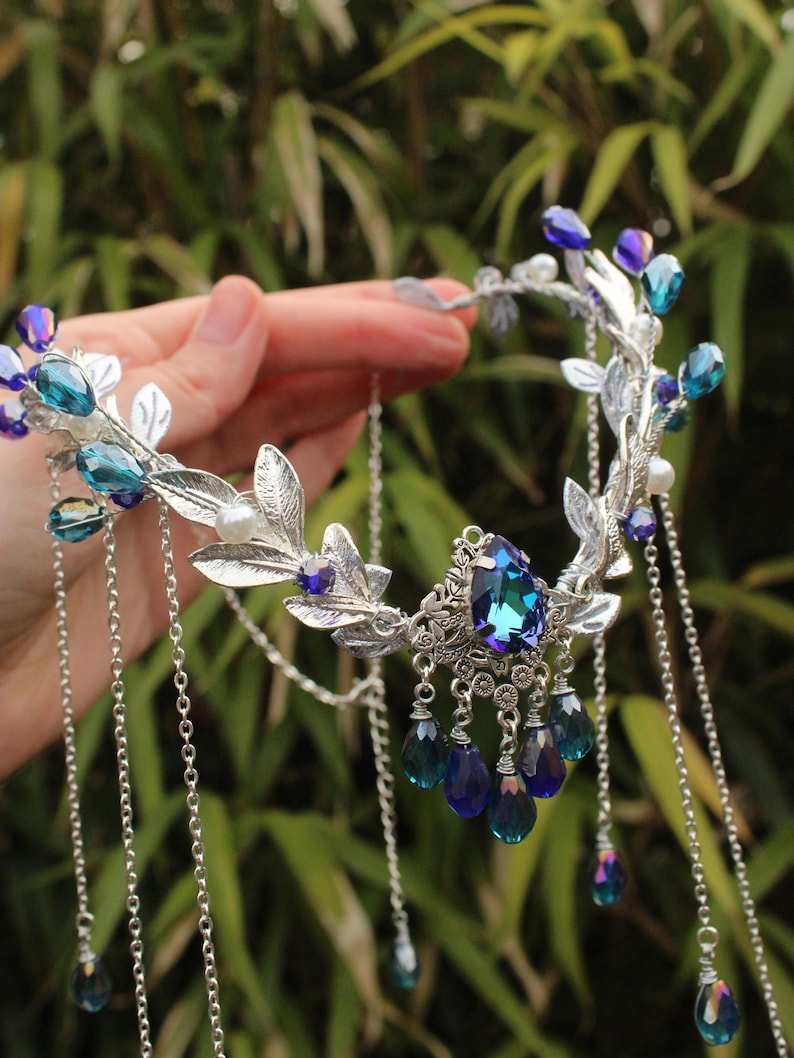 Blue Water Element Tiara - Mermaid Crystal Crown, Fantasy Bridal ...