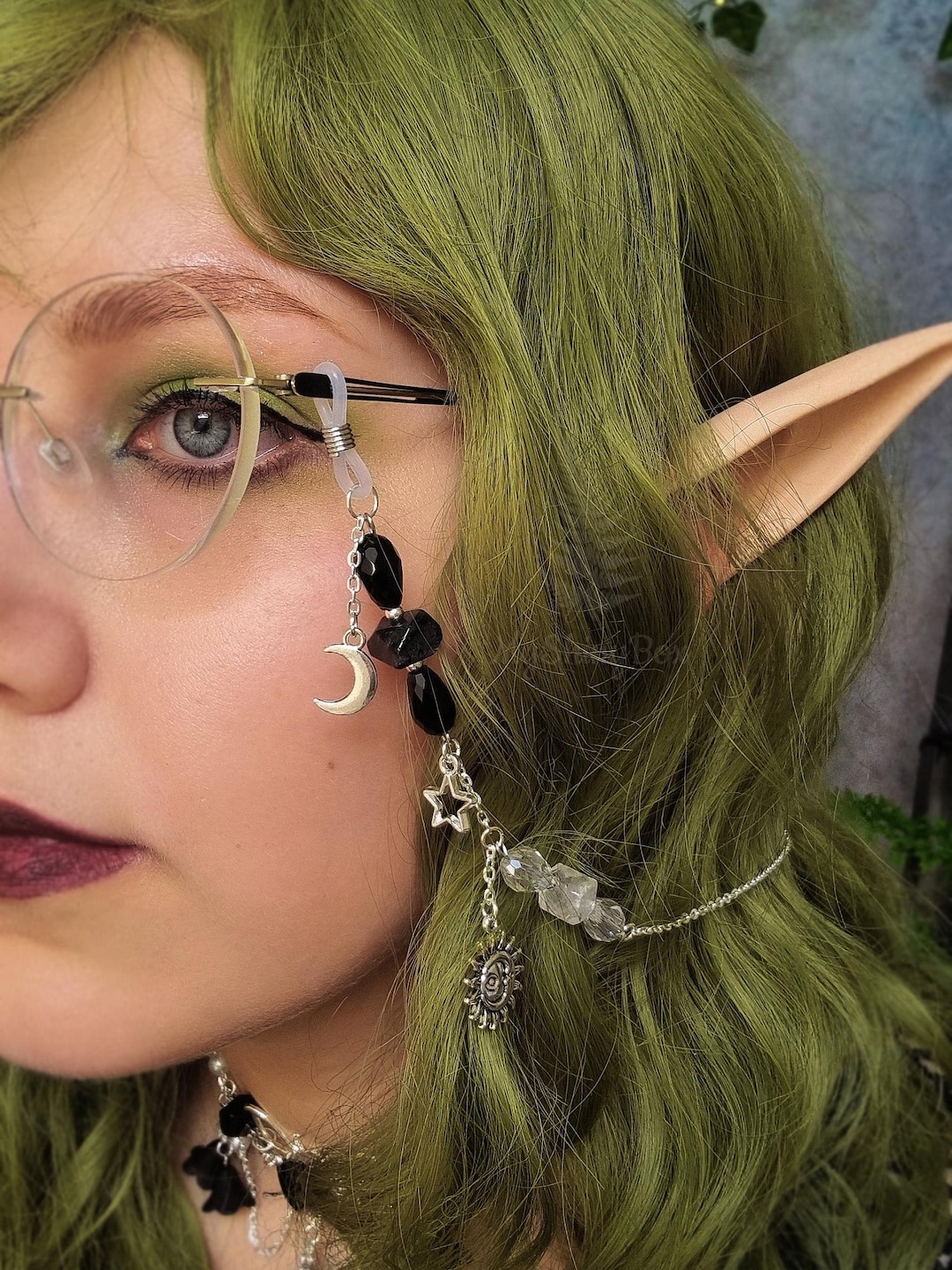 Black Gemstone Eyeglass Chain, Gothic Eyeglass Strap, Celestial Charm ...