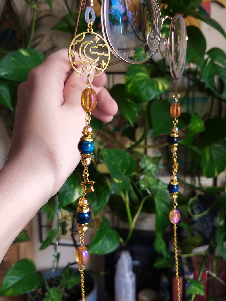Blue and Gold Gemstone Glasses Chain, Handcrafted Glasses Chain ...