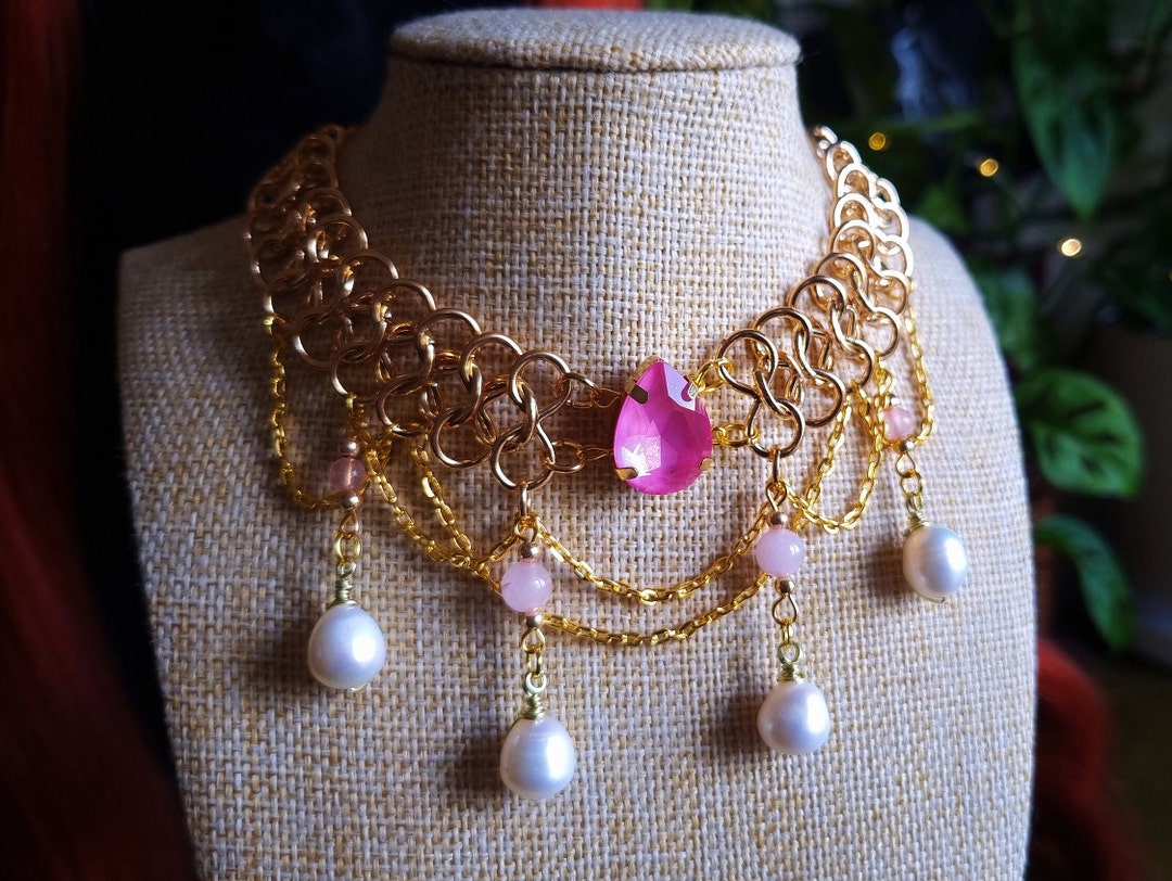 Coquette Pink Rhinestone Chainmail Choker, Fairy Warrior Chainmail ...