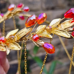 Fiery Red Crystal Tiara - Flame-inspired Gold Crown, Fantasy Cosplay Headpiece, Renaissance ...