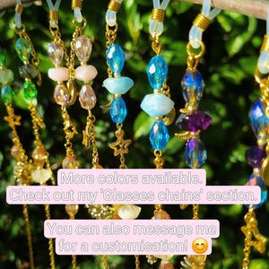 Green Glasses Chain With Celestial Charms - Green Gemstone Eyeglass ...