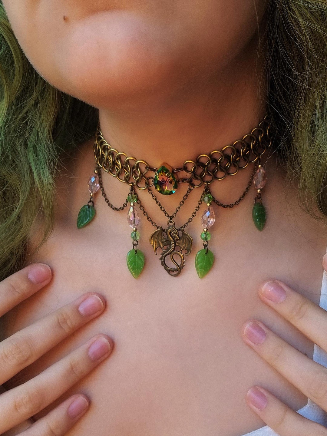 Bronze Dragon Rhinestone Chainmail Choker, Fairy Warrior Chainmail ...