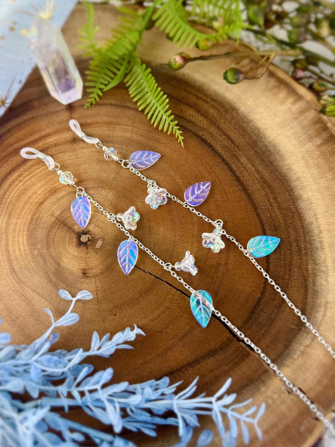 Fairycore Glasses Chain, Iridescent Leaf Flower Eyeglass Holder - Etsy