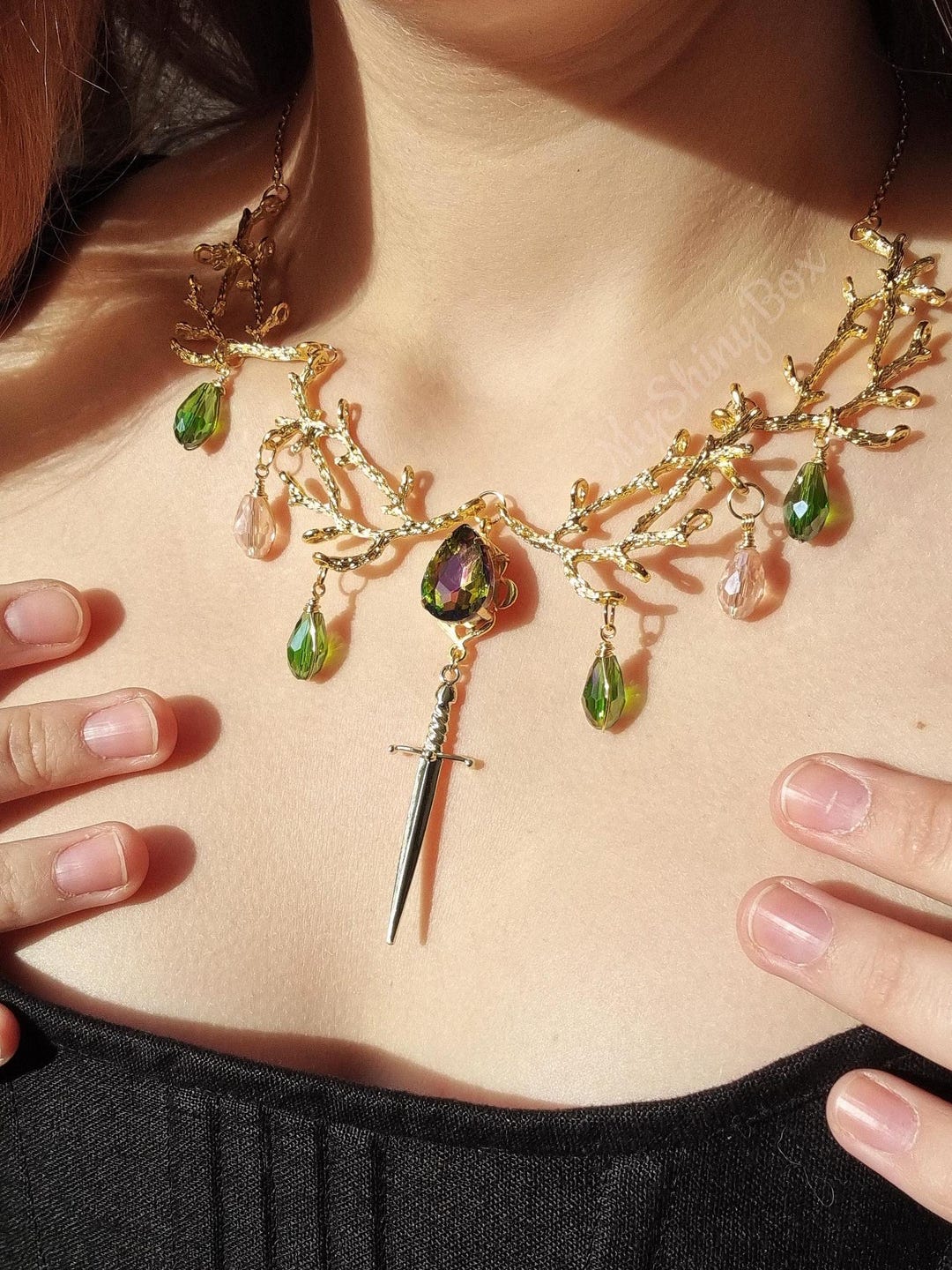 Green Enchanted Sword Necklace, Fairy Warrior Necklace, Elven Jewellery ...