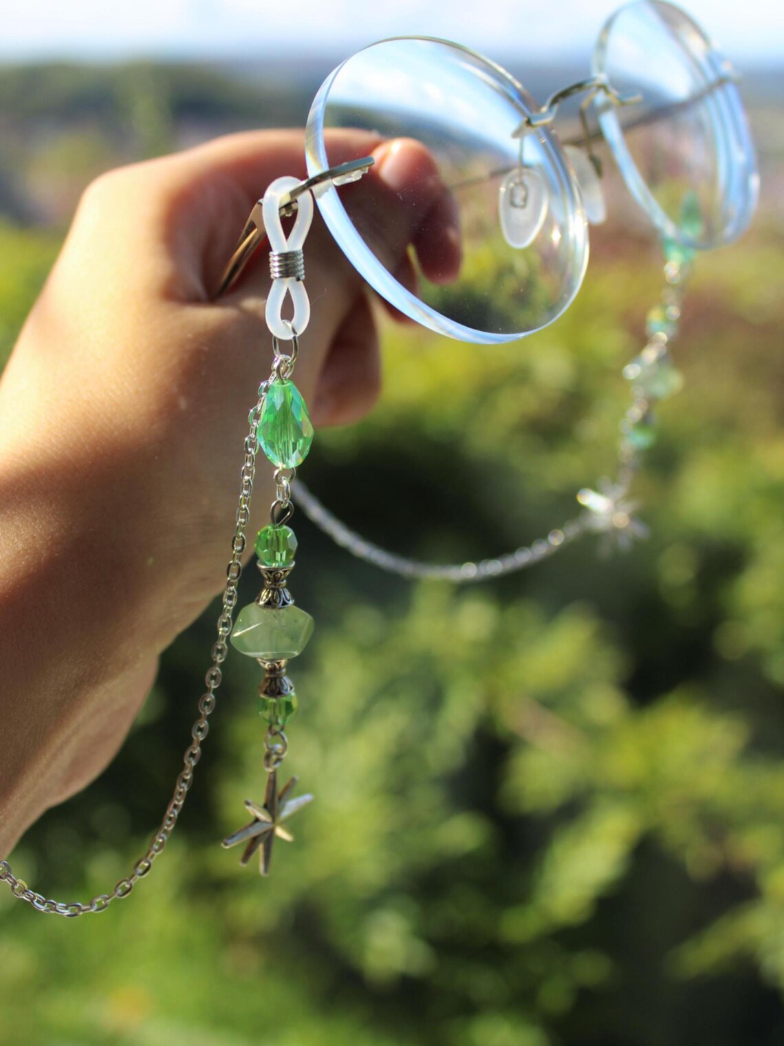 Green Cosmic Glasses Chain, Celestial Starry Eyeglass Chain, Beaded ...