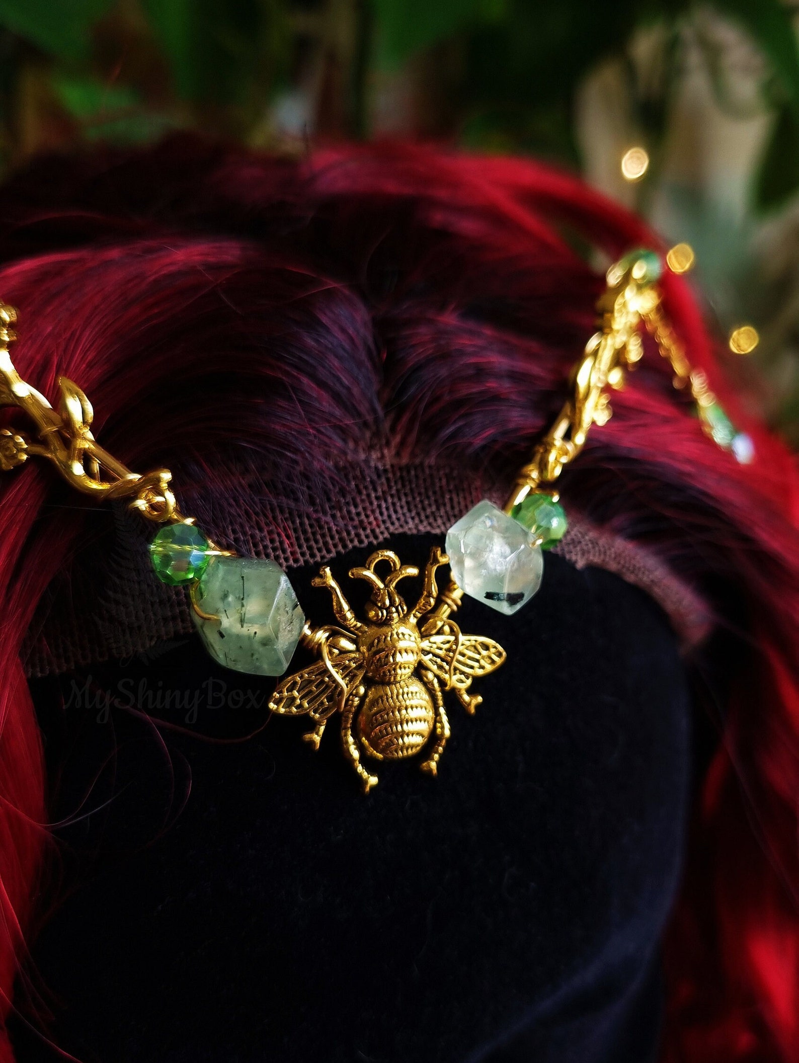 Bee Green Prehnite Fairy Tiara, Elven Crown With Chains, Gold Elf ...